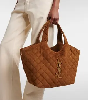 Saint Laurent Icare Medium Quilted Suede Shopper - Brown