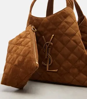 Saint Laurent Icare Medium Quilted Suede Shopper - Brown