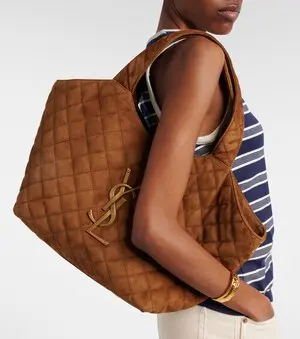 Saint Laurent Icare Medium Quilted Suede Shopper - Brown