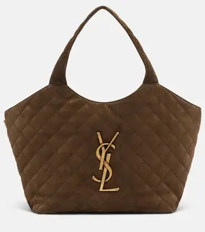 Saint Laurent Icare Medium Quilted Suede Shopper - Green