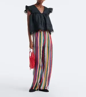 Staud Mateo Striped Cotton Wide-leg Pants