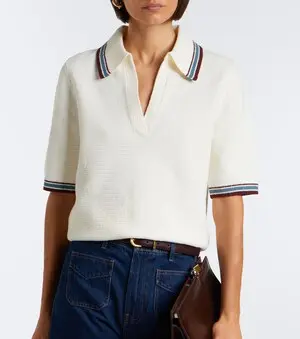 Veronica Beard Knitted Cotton-blend Polo Shirt - White