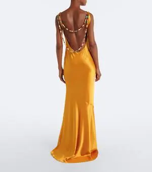 Retrofete Keryn Embellished Satin Gown - Gold