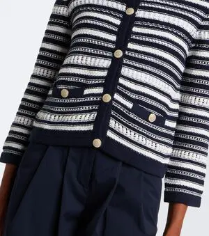 Veronica Beard Bellingham Striped Cotton Cardigan - Blue