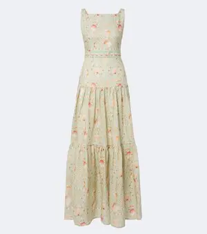 Agua Bendita Abeja Printed Tiered Linen Maxi Dress