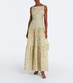 Agua Bendita Abeja Printed Tiered Linen Maxi Dress