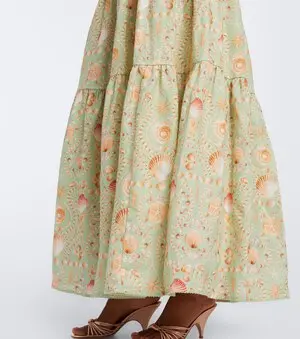 Agua Bendita Abeja Printed Tiered Linen Maxi Dress