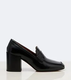 Dries Van Noten Leather Block Heel Penny Loafers - Black