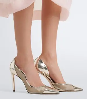 JIMMY CHOO Brigitte Metallic Leather And Mesh Pumps - Gold
