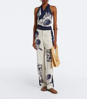 SIR. Phillipa Floral Halterneck Top - Blue