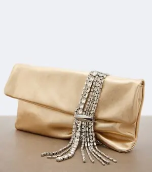 JIMMY CHOO Zandra Embellished Metallic Leather Clutch - Gold