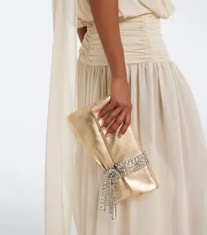 JIMMY CHOO Zandra Embellished Metallic Leather Clutch - Gold