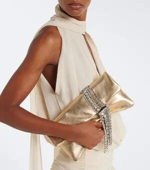 JIMMY CHOO Zandra Embellished Metallic Leather Clutch - Gold