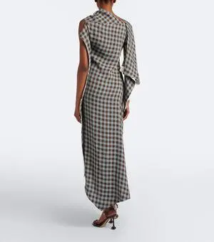 Loewe Asymmetric Gingham Crepe Midi Dress