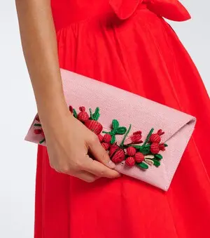 AQUAZZURA Botanica Applique Raffia Clutch