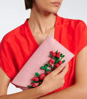 AQUAZZURA Botanica Applique Raffia Clutch