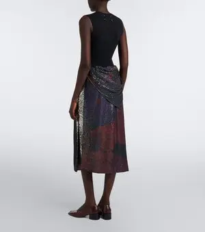 MAISON MARGIELA Draped Printed Sequined Midi Skirt - Multicoloured