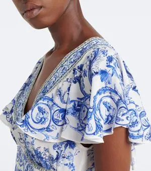 Camilla Embellished Floral Silk Maxi Dress - Blue