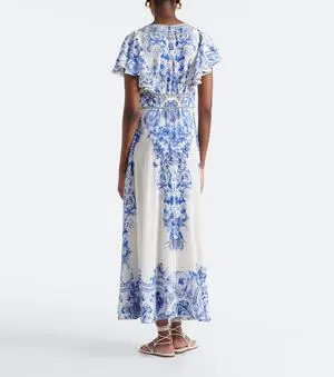 Camilla Embellished Floral Silk Maxi Dress - Blue