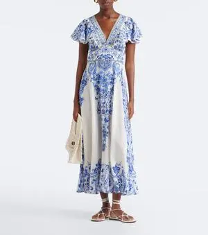 Camilla Embellished Floral Silk Maxi Dress - Blue