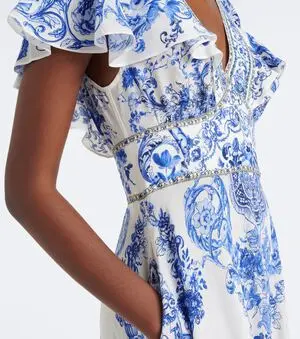 Camilla Embellished Floral Silk Maxi Dress - Blue
