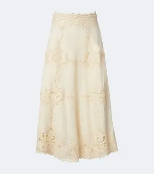 Ulla Johnson Fleur Crochet-trimmed Linen Midi Skirt