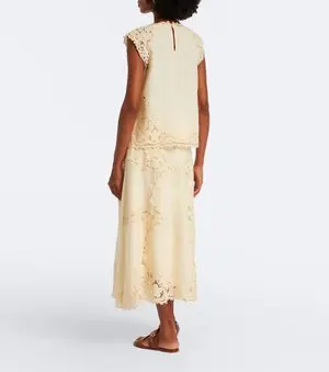 Ulla Johnson Fleur Crochet-trimmed Linen Midi Skirt