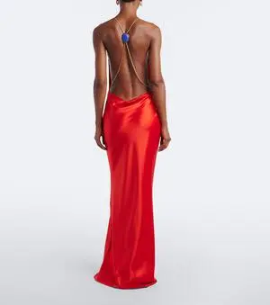 Retrofete Ariannella Embellished Satin Gown - Red