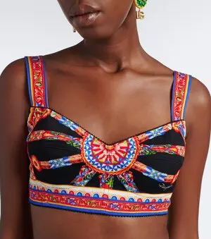 Dolce & Gabbana Carretto Print Silk-blend Charmeuse Crop Top