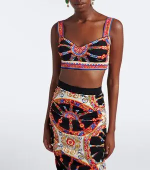 Dolce & Gabbana Carretto Print Silk-blend Charmeuse Crop Top