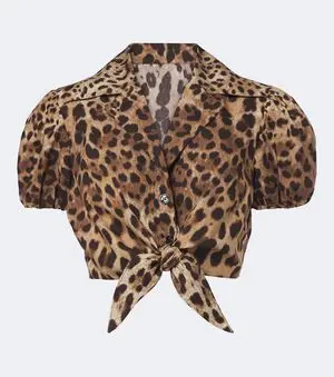 Dolce & Gabbana Leopard Print Cotton Crop Top - Brown
