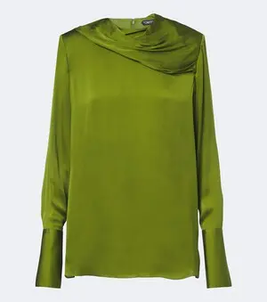 TOM FORD Draped Silk Satin Top With Concealed Zip Back - Green