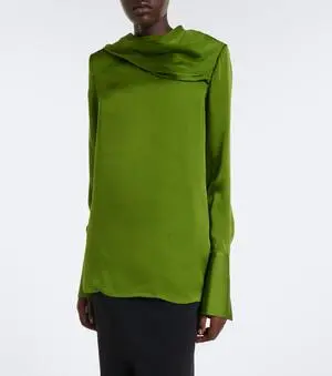 TOM FORD Draped Silk Satin Top With Concealed Zip Back - Green