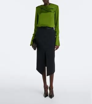 TOM FORD Draped Silk Satin Top With Concealed Zip Back - Green
