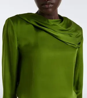 TOM FORD Draped Silk Satin Top With Concealed Zip Back - Green