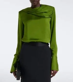 TOM FORD Draped Silk Satin Top With Concealed Zip Back - Green