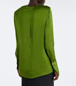 TOM FORD Draped Silk Satin Top With Concealed Zip Back - Green