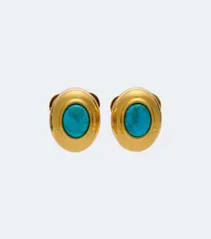 DEHANCHE Plated Brass Embellished Stud Earrings With Turquoise Stone - Gold