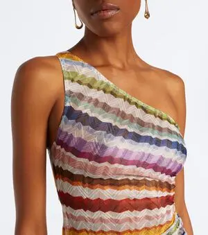 Missoni One-shoulder Chevron Fringed Beach Dress