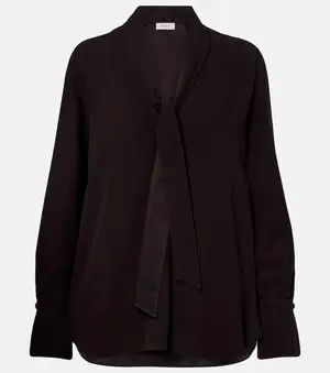 Agnona Tie-neck Blouse In Viscose Silk Blend