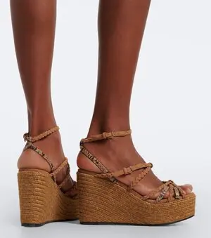 JIMMY CHOO Nyra Braided Leather Espadrille Wedges