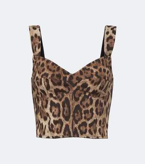 Dolce & Gabbana Leopard-print Cotton-blend Bustier Top - Brown