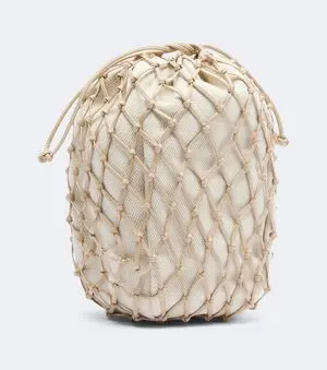 Savette Macrame Small Leather Pouch - Beige