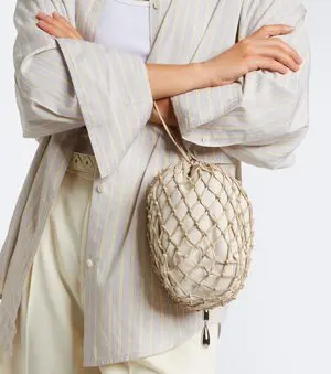 Savette Macrame Small Leather Pouch - Beige