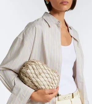 Savette Macrame Small Leather Pouch - Beige