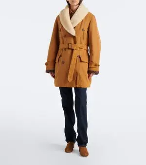 Polo Ralph Lauren Shearling-trimmed Double-breasted Cotton Coat