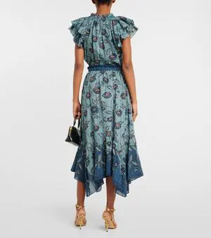 Ulla Johnson Asymmetric Floral Print Midi Skirt - Blue