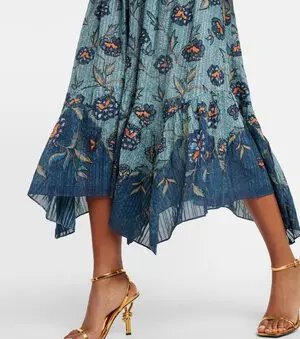 Ulla Johnson Asymmetric Floral Print Midi Skirt - Blue