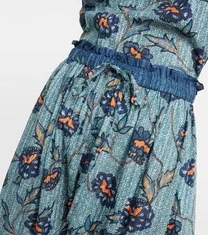 Ulla Johnson Asymmetric Floral Print Midi Skirt - Blue