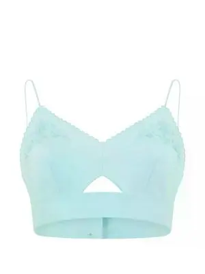 Alberta Ferretti Scalloped Floral-embroidered Silk Top - Blue